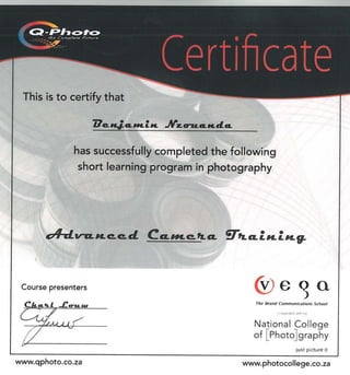 ADVANCE CAMERA TRAINING CERTIFICATE | PDF