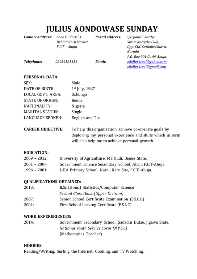 JULIUS AONDOWAS SUNDAY CV | DOCX