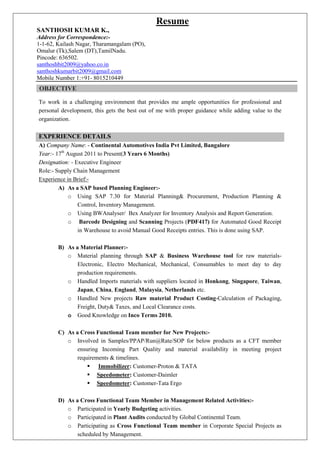 Microsoft Word - Santhosh Resume2 | PDF | Logistics | Business