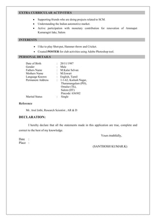 Microsoft Word - Santhosh Resume2 | PDF | Logistics | Business