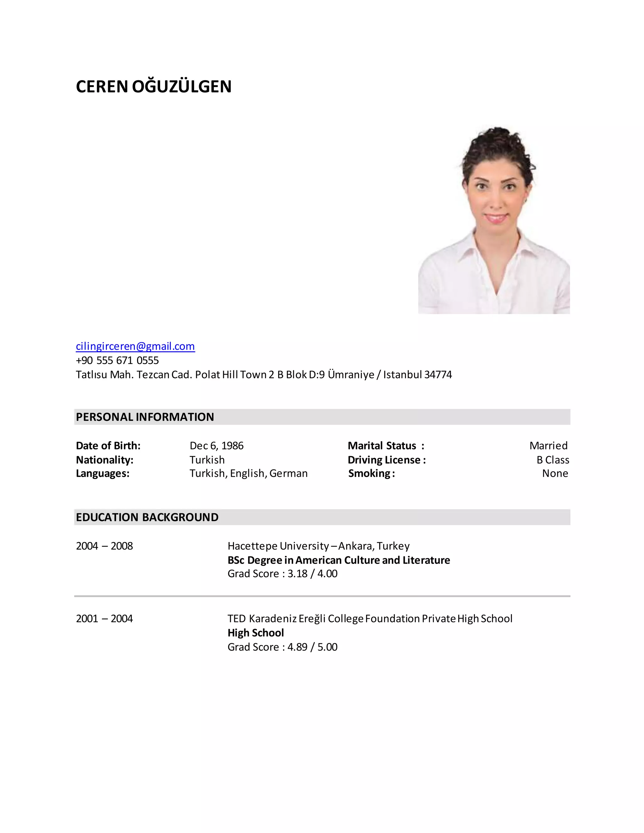 Ceren Oguzulgen CV 2015 English | PDF