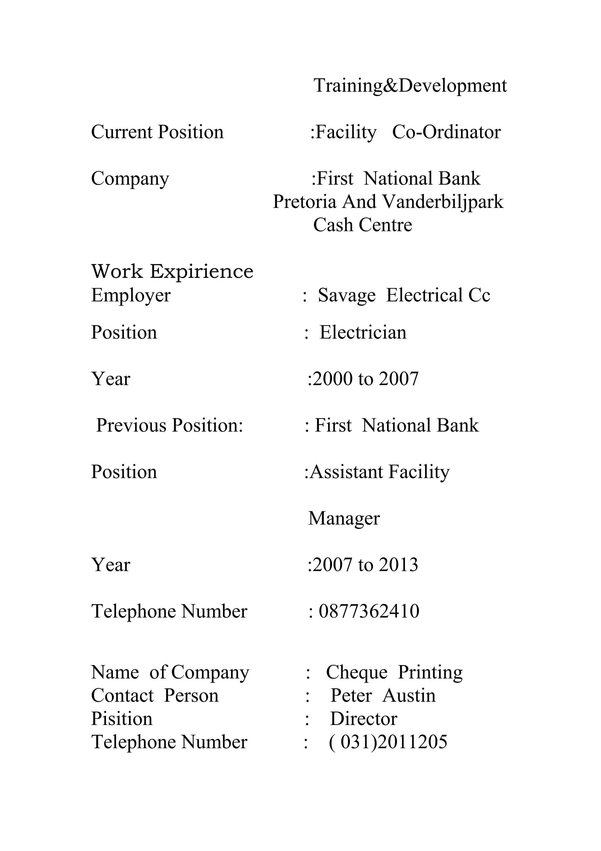 CURRICULUM VITAE FOR MICHAEL B MBHELE | DOC