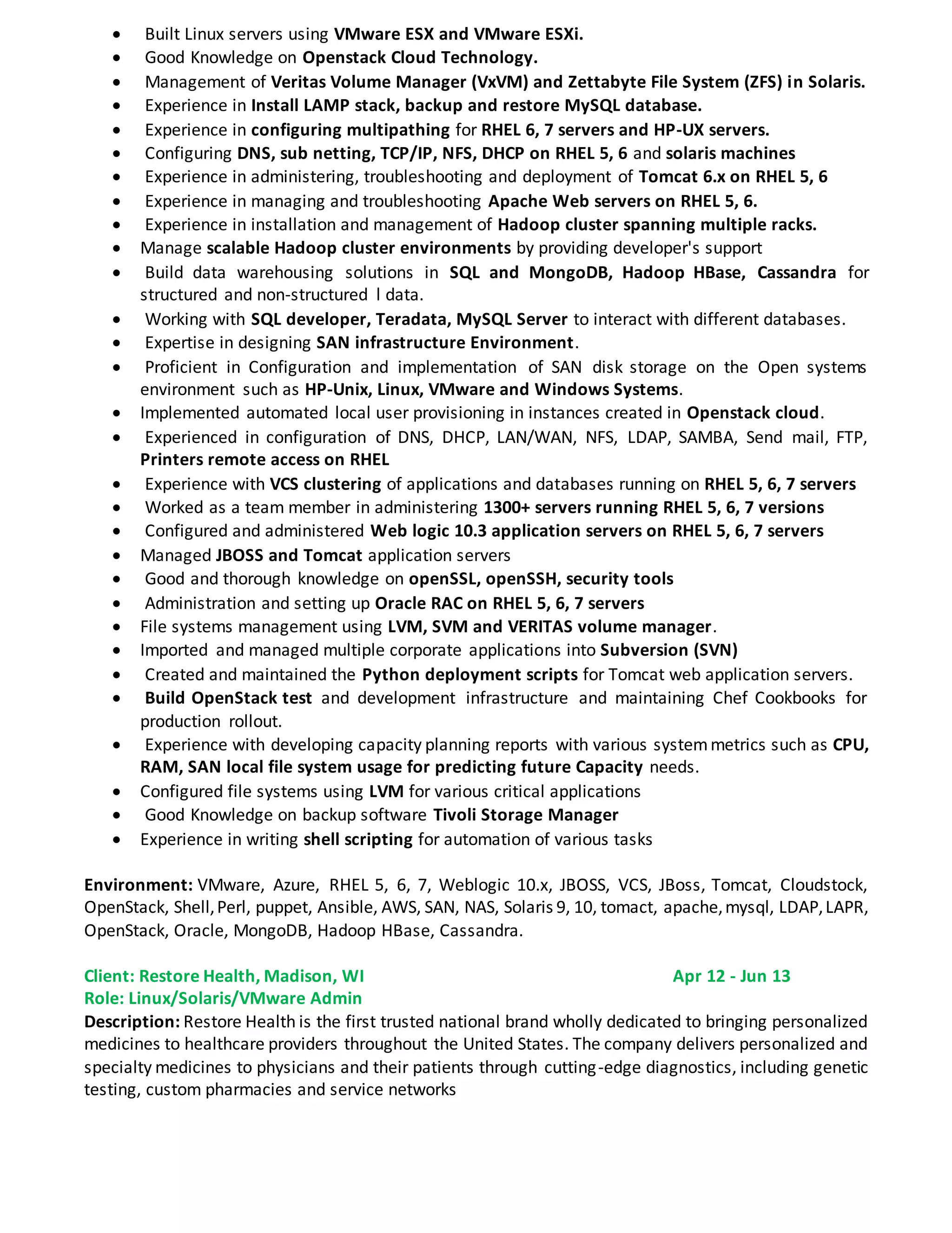 rama linux solaris vmware admin resume | DOCX