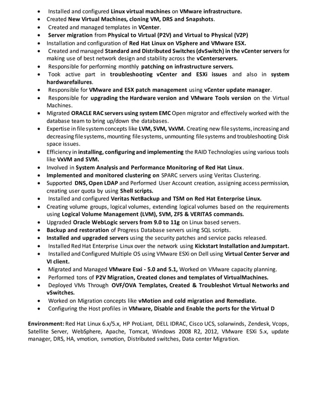 rama linux solaris vmware admin resume | DOCX