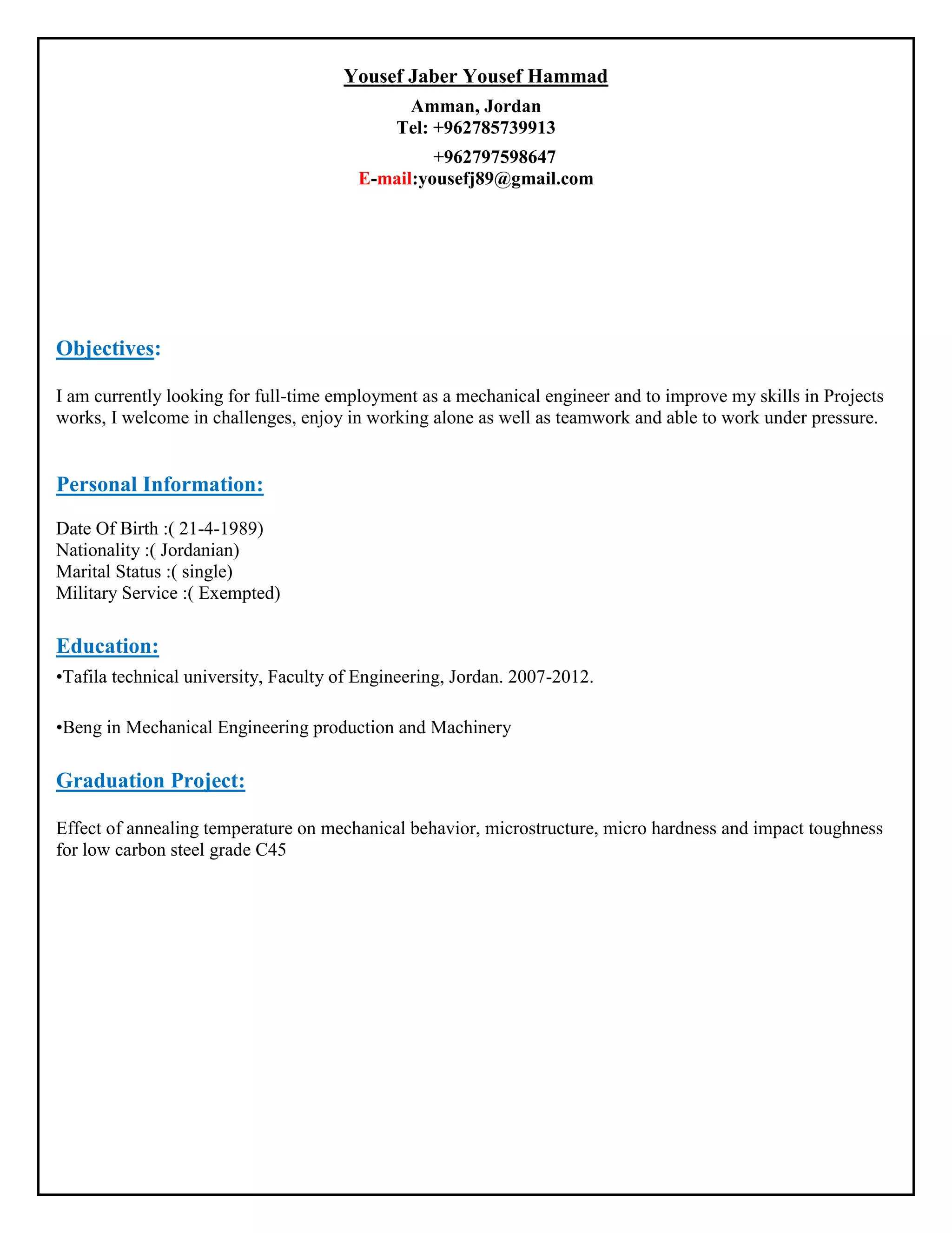 Yousef_Hammad_(C.V) | PDF