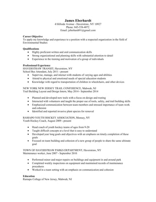 James Eberhardt Resume | DOC | Environmental Services Industry | Industries
