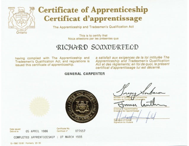 Apprentice Certificate