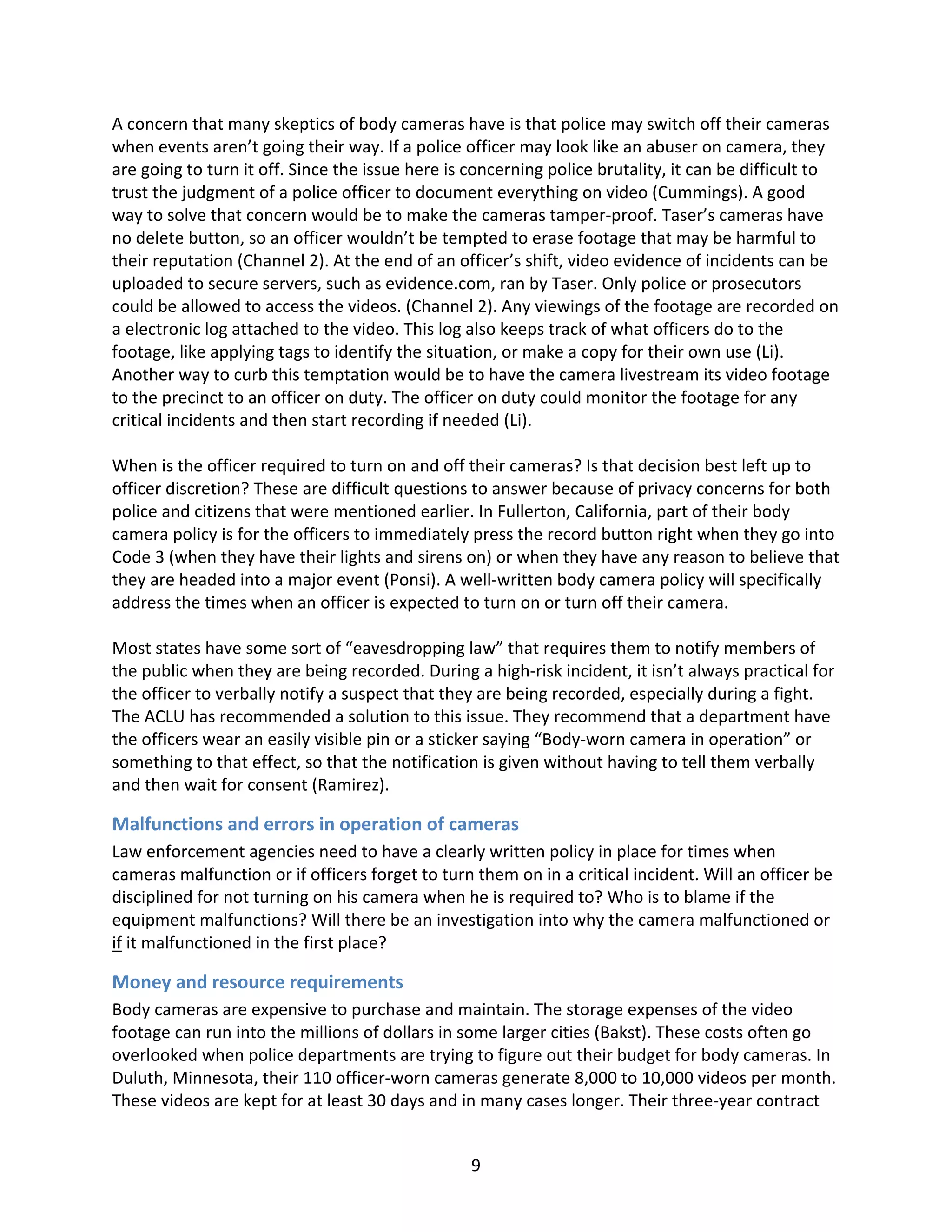 Research Paper - Advantages and Disadvantages of Police Body Cameras | PDF