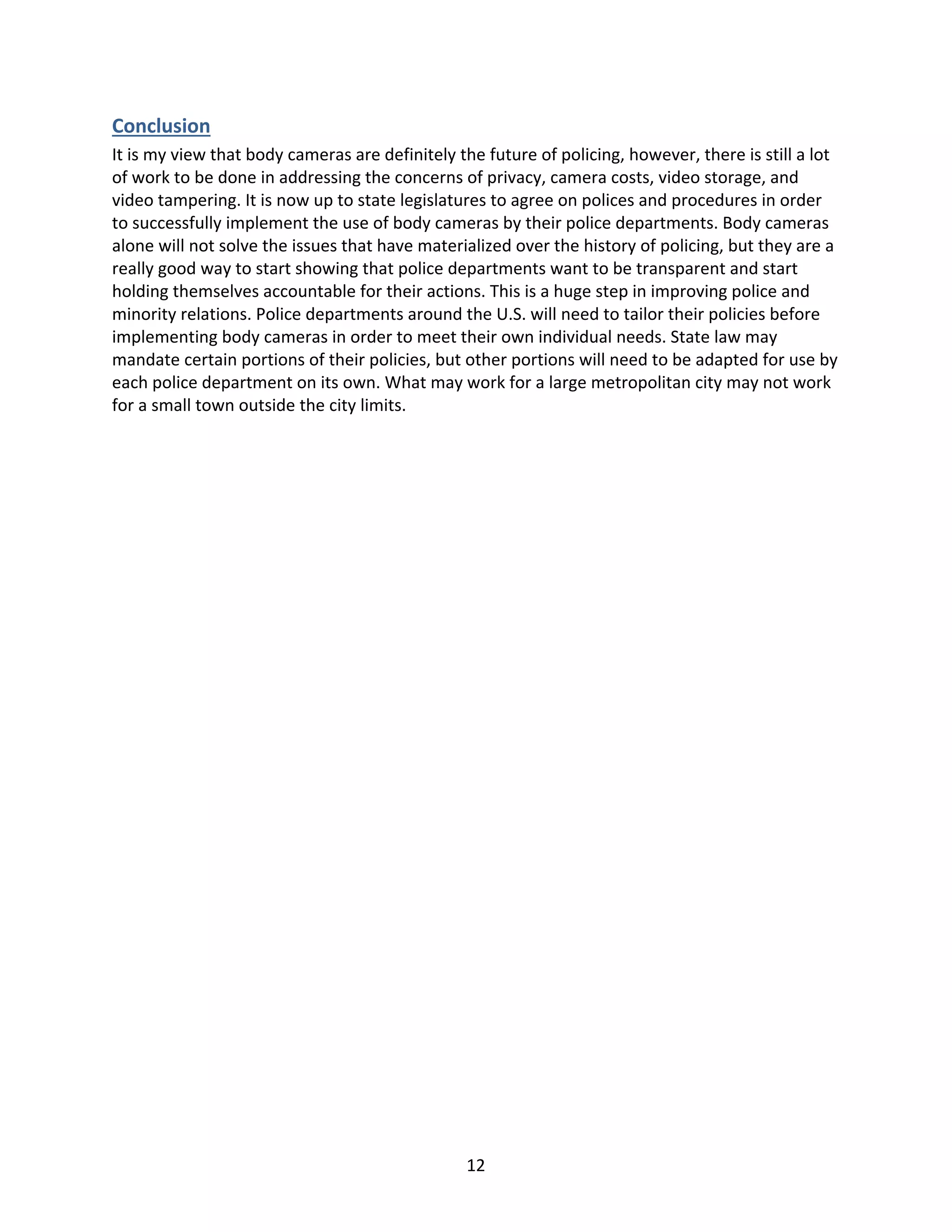 Research Paper - Advantages and Disadvantages of Police Body Cameras | PDF