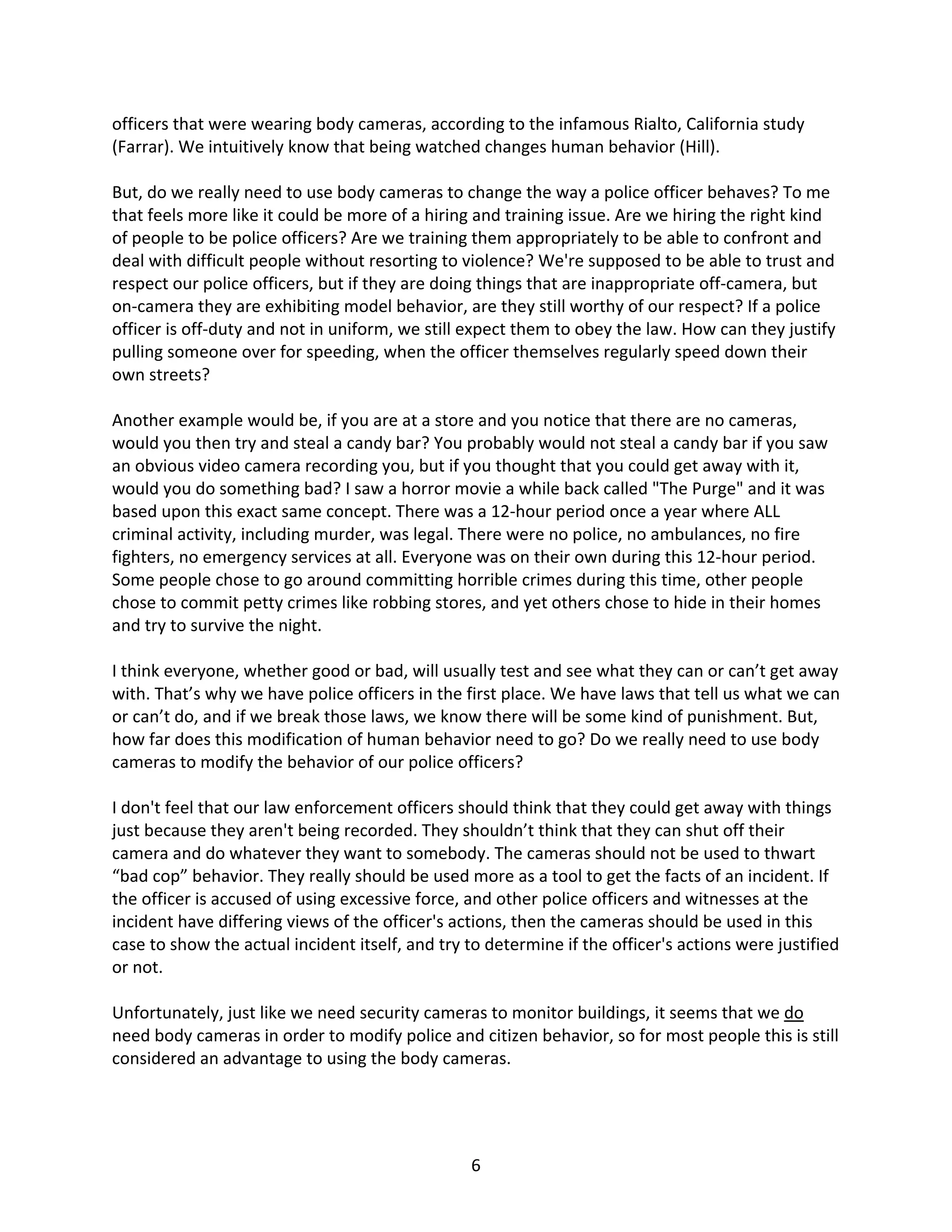 Research Paper - Advantages and Disadvantages of Police Body Cameras | PDF