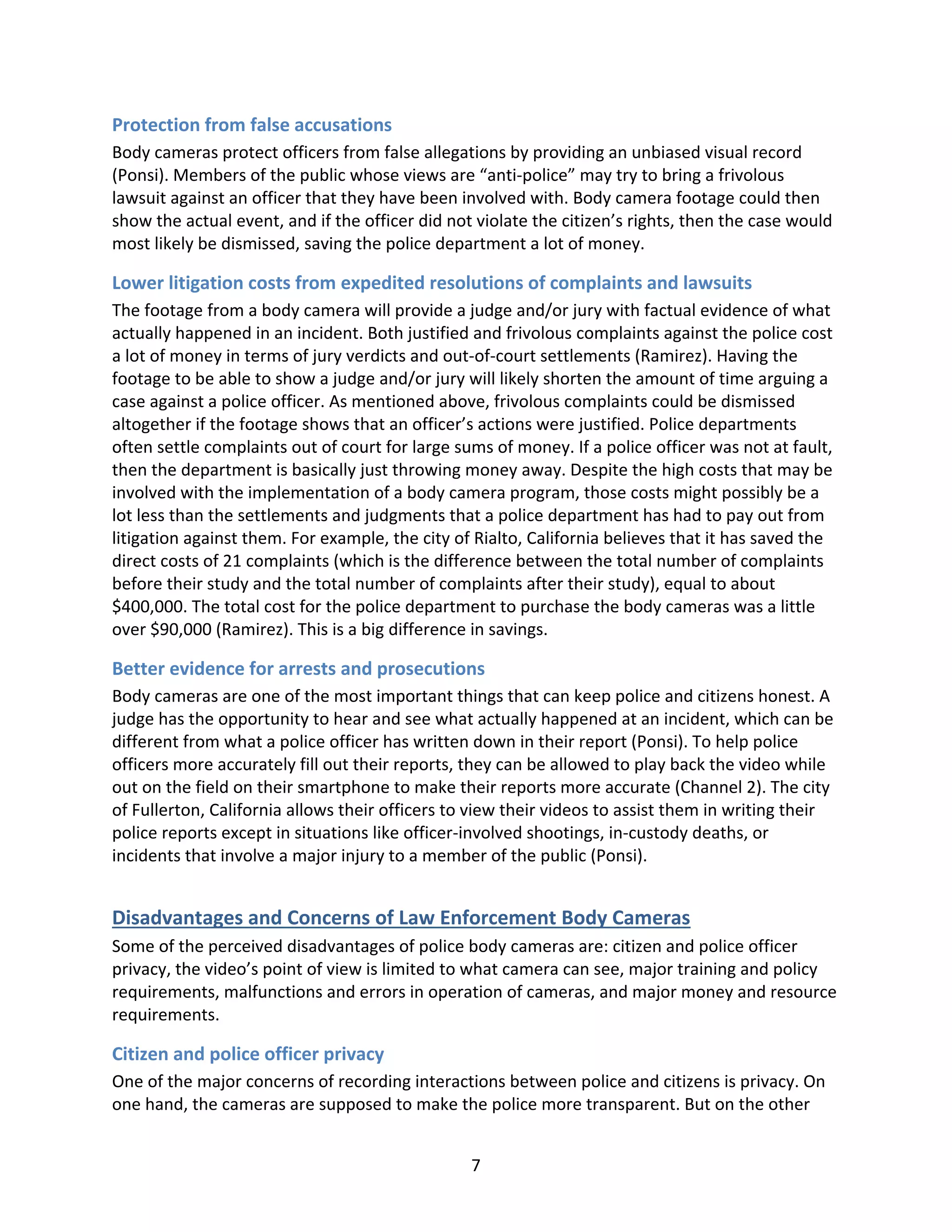 Research Paper - Advantages and Disadvantages of Police Body Cameras | PDF