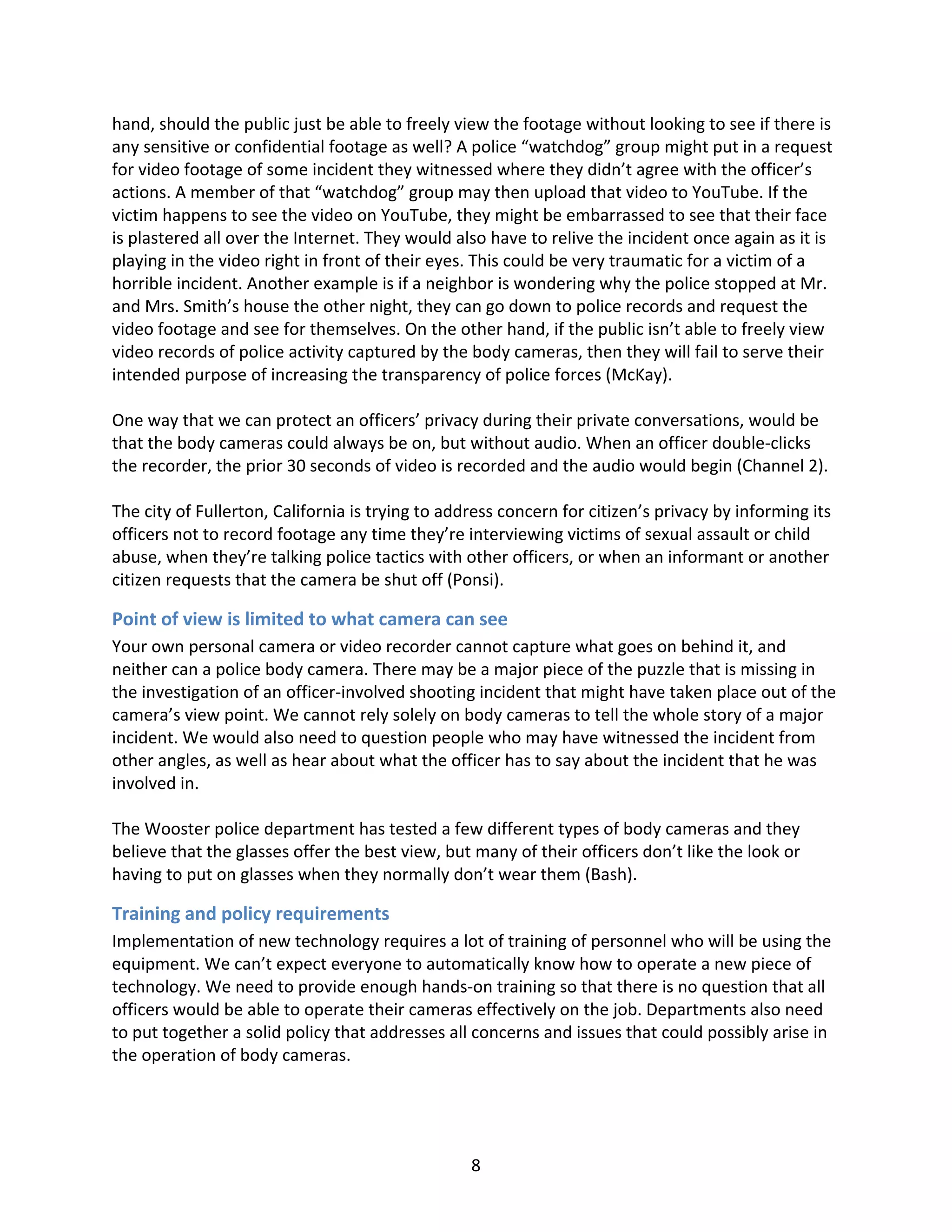 Research Paper - Advantages and Disadvantages of Police Body Cameras | PDF