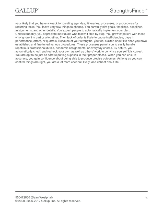Gallup Strengths Insider Report | PDF | Resume Writing and Advice | Job ...