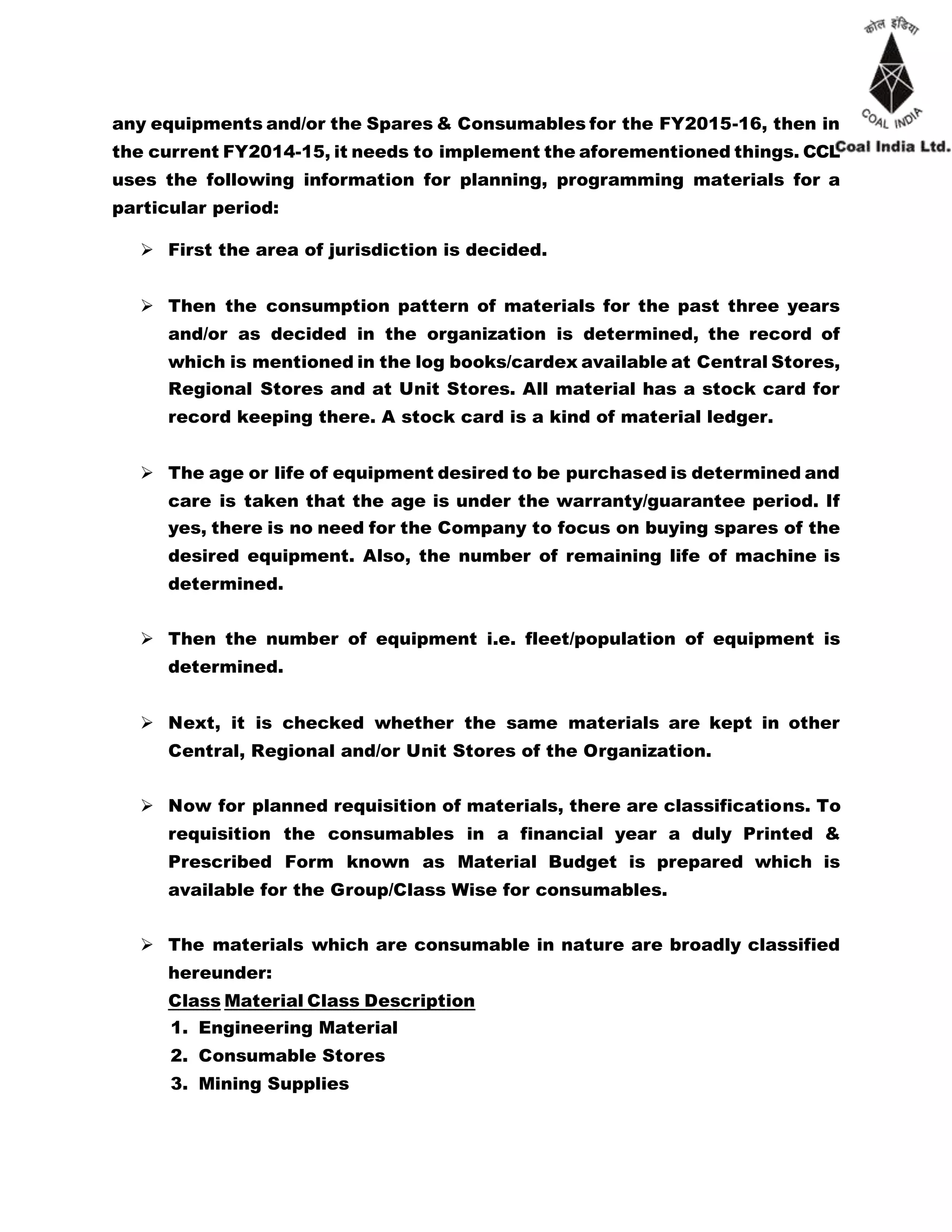 INTRODUCTION of CENTRAL COALFIELD LIMITED | DOCX