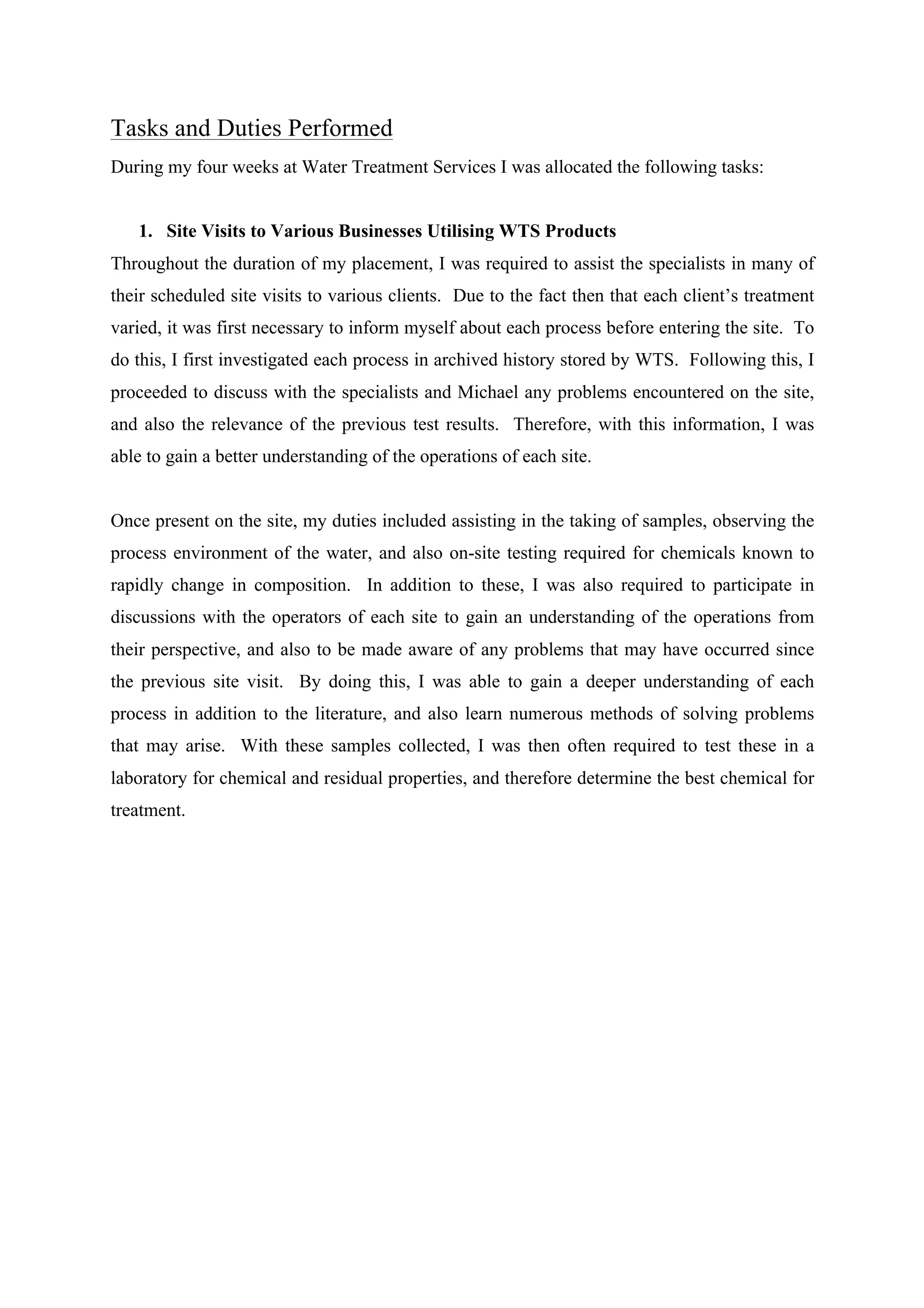 Report for WTS Placement | PDF