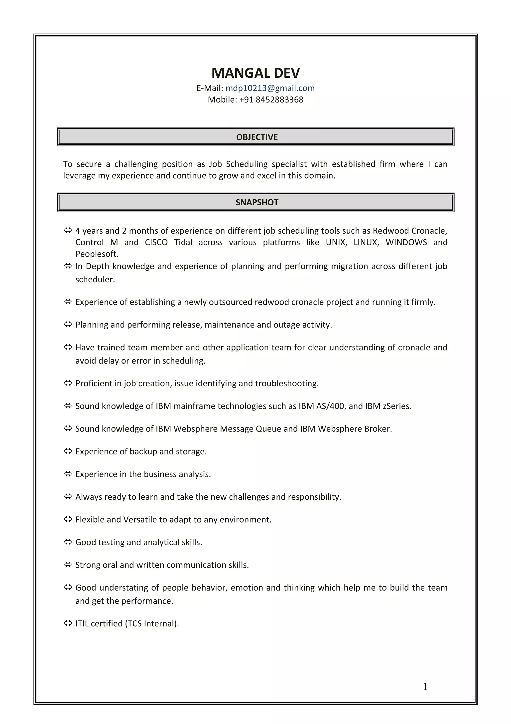 Resume | DOC | Operating Systems | Computer Software and Applications