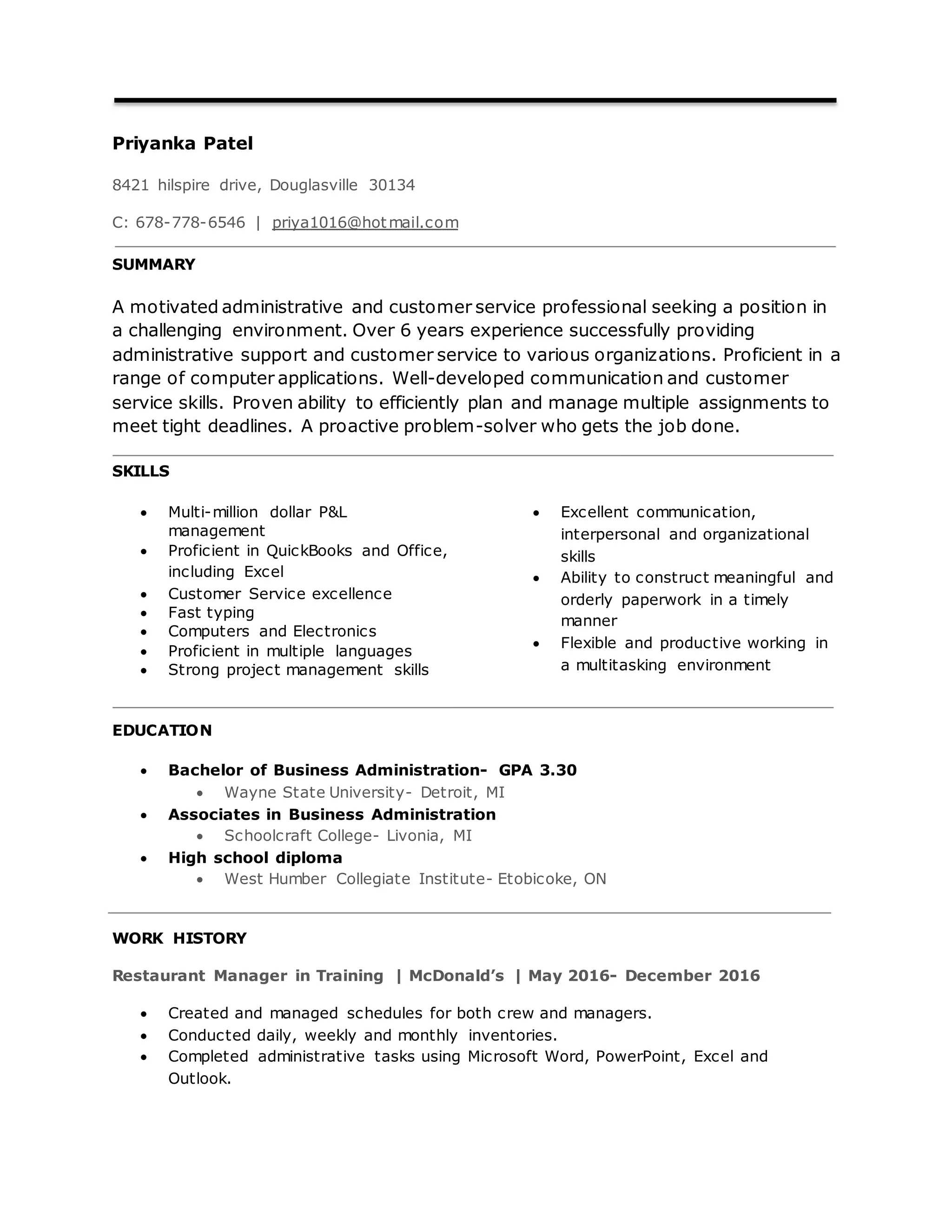 Priyanka Patel Resume Pdf 
