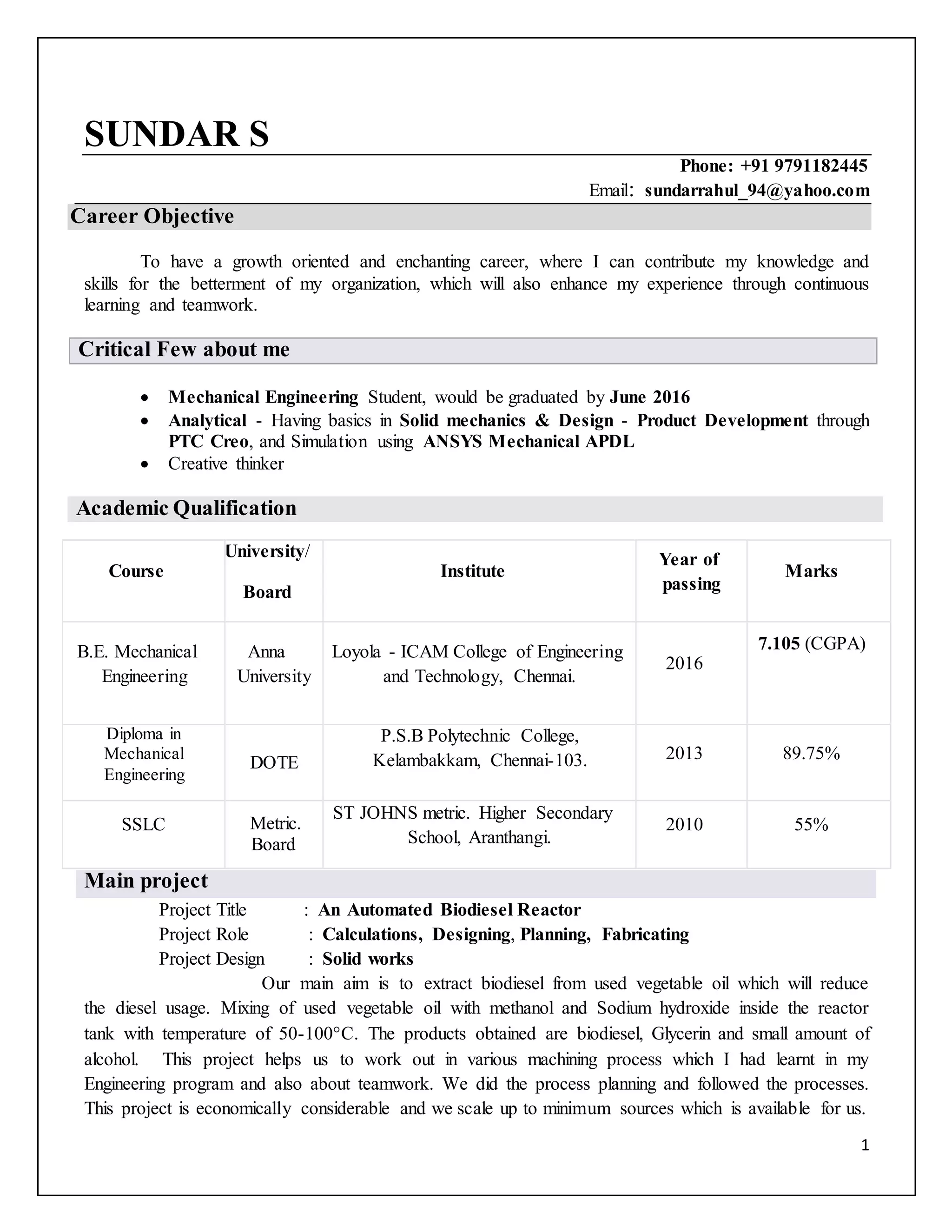 sundar resume | PDF