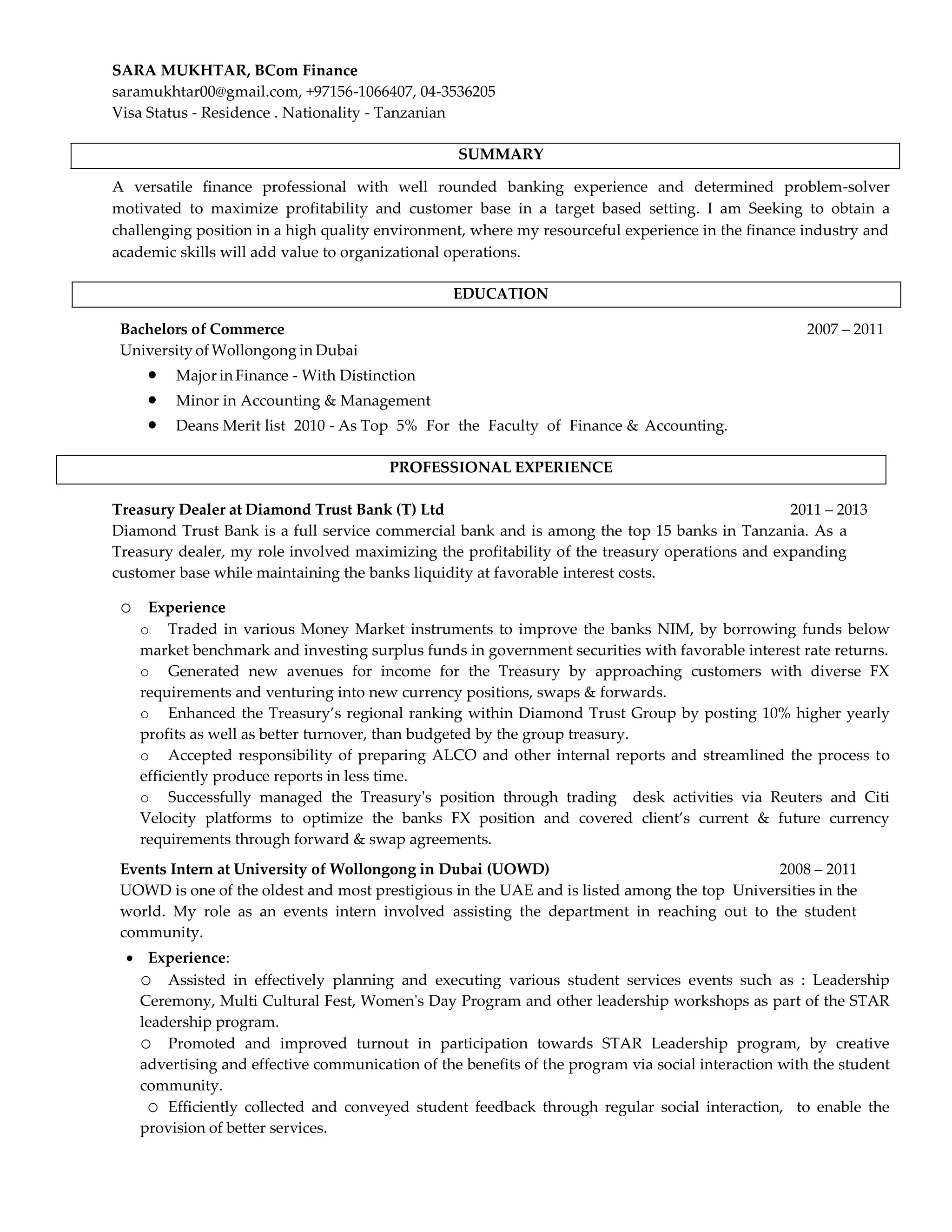 SARA MUKHTAR Resume | PDF