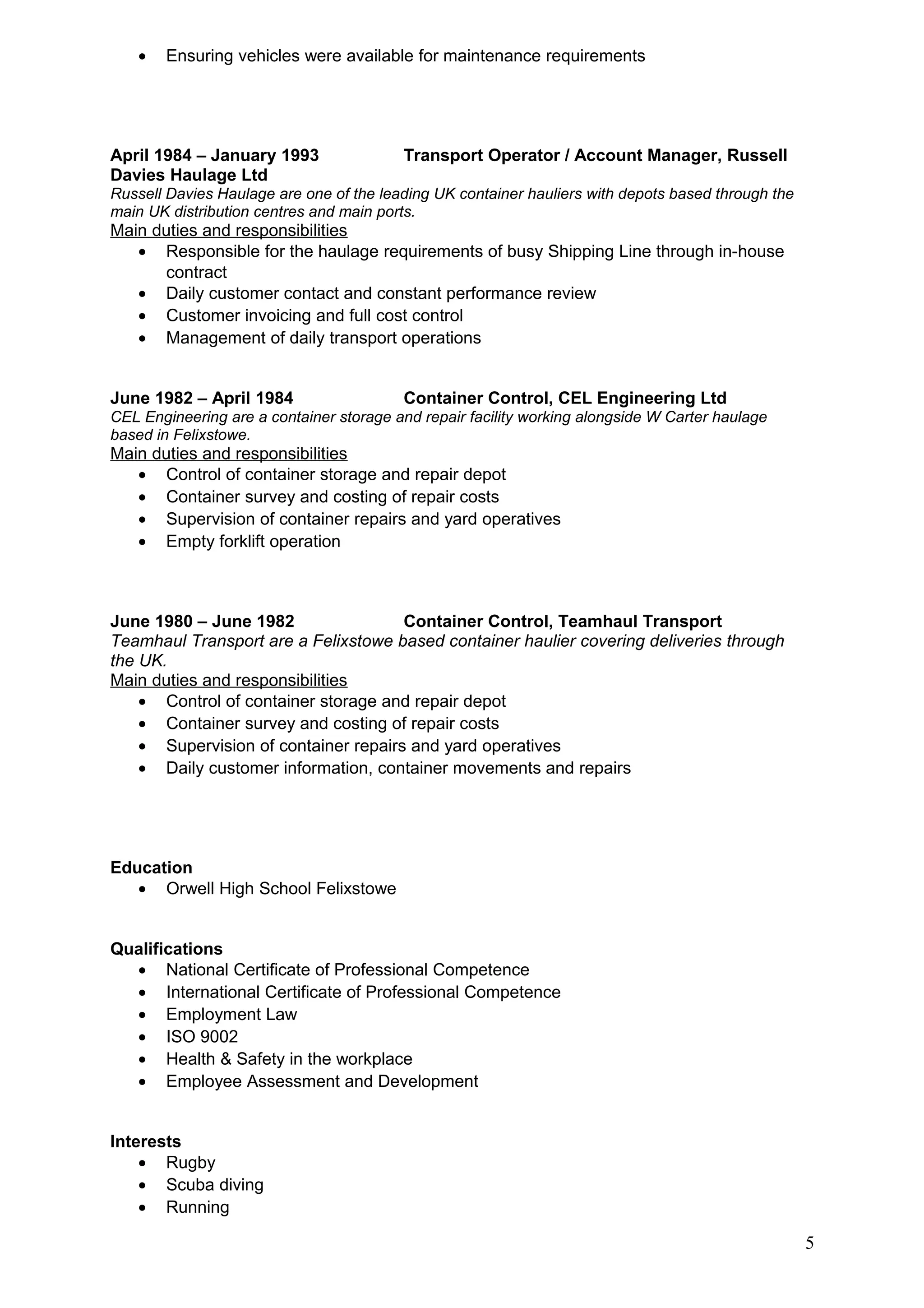 Peter Gostling CV | DOC