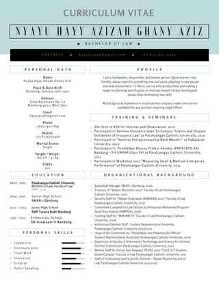 Curriculum Vitae - Nyayu Hayy Azizah GA | PDF