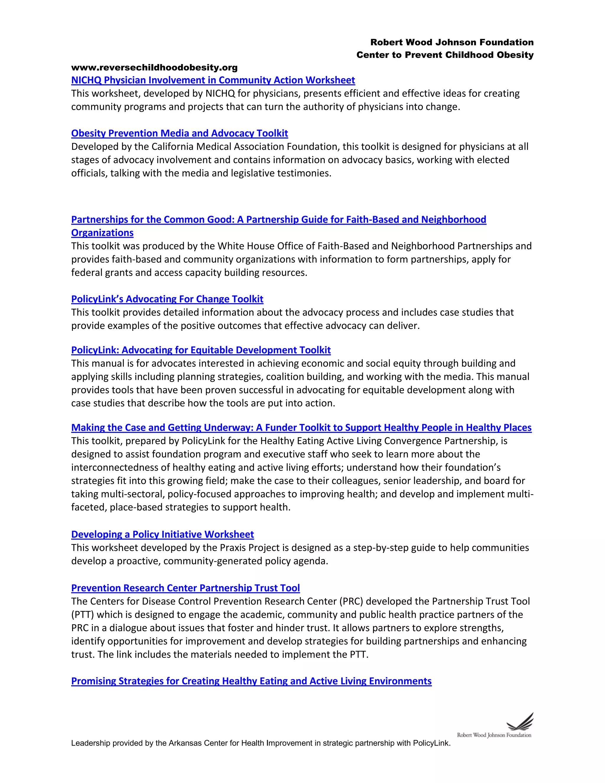 Childhood Obesity Resource List | PDF