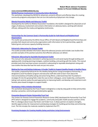 Childhood Obesity Resource List | PDF