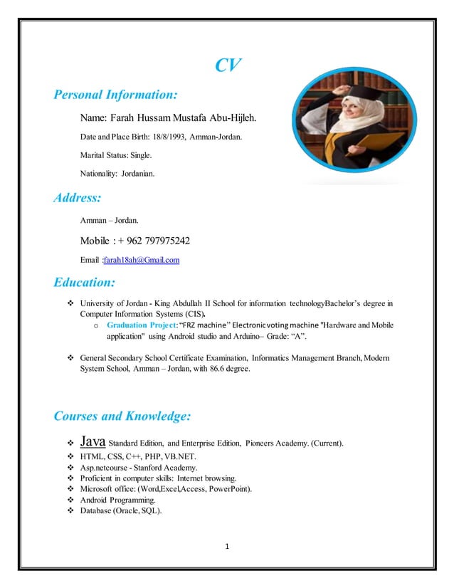 farah-cv | DOCX | Computing | Technology & Computing