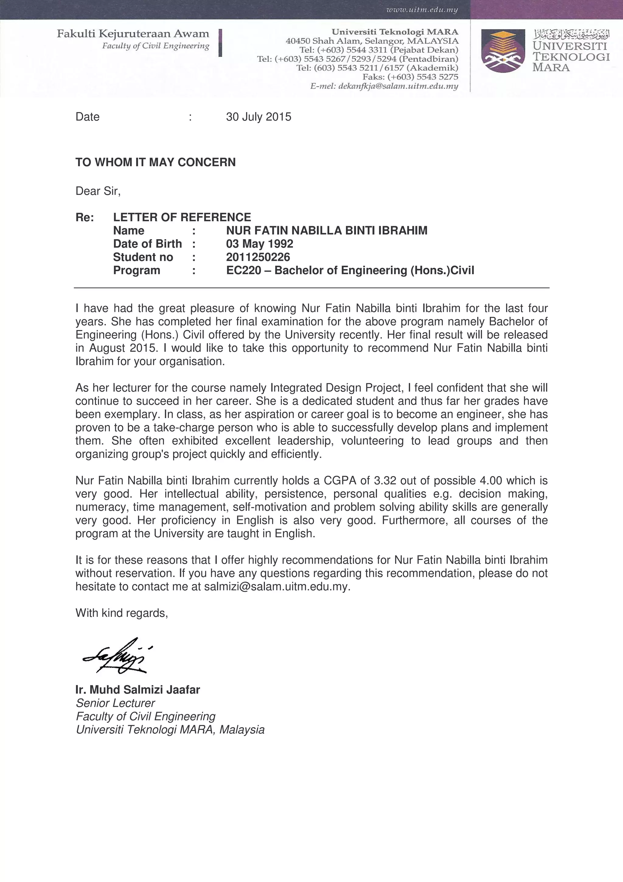 Recommendation Letter | PDF