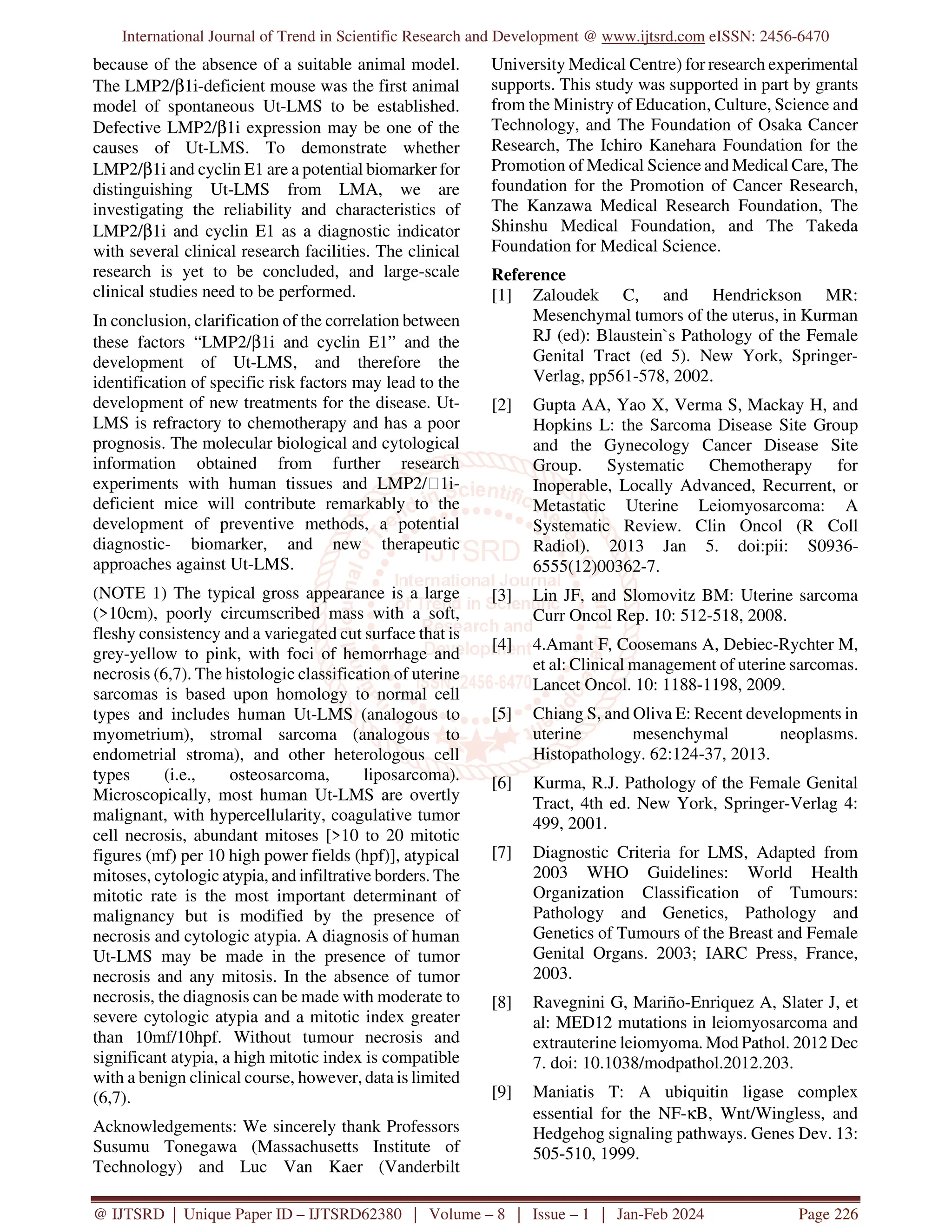 Potential Diagnostic Biomarkers for Human Uterine Mesenchymal Tumours ...