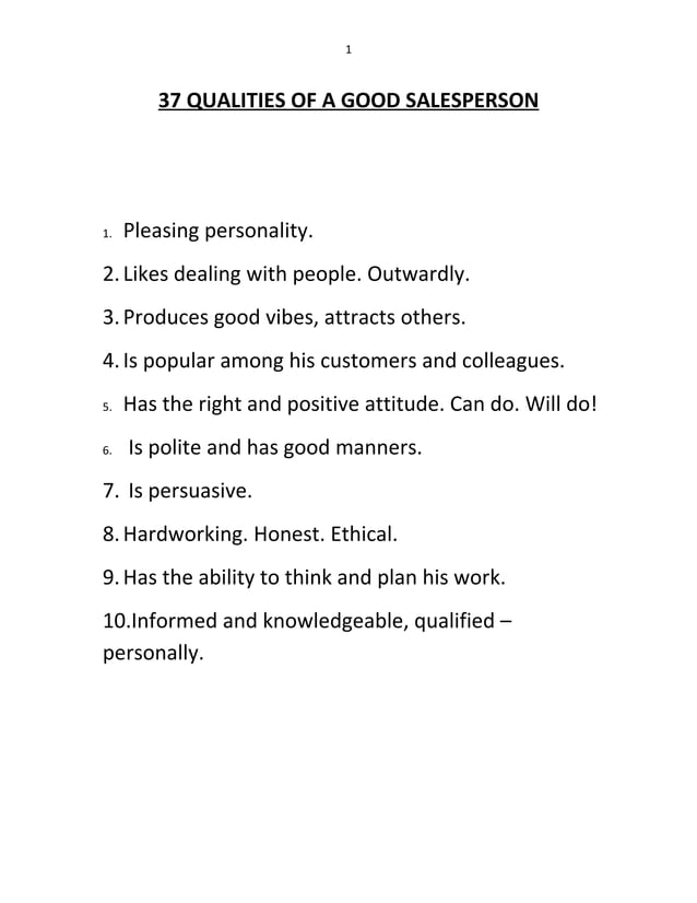 37 qualities of_a_good_sales_person | DOC | Career Advice | Careers
