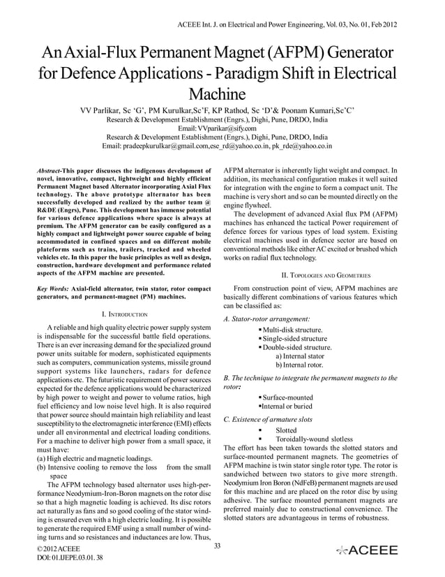 An Axial-Flux Permanent Magnet (AFPM) Generator for Defence ...