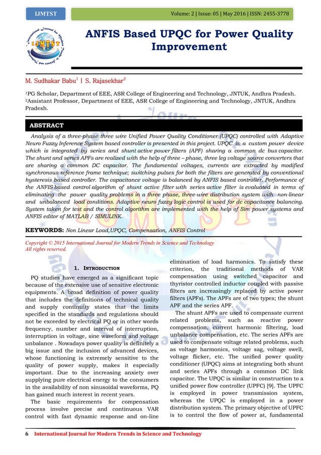 ANFIS Based UPQC for Power Quality Improvement | PDF