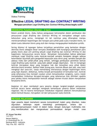 Training "Effective LEGAL DRAFTING & CONTRACT WRITING" | PDF