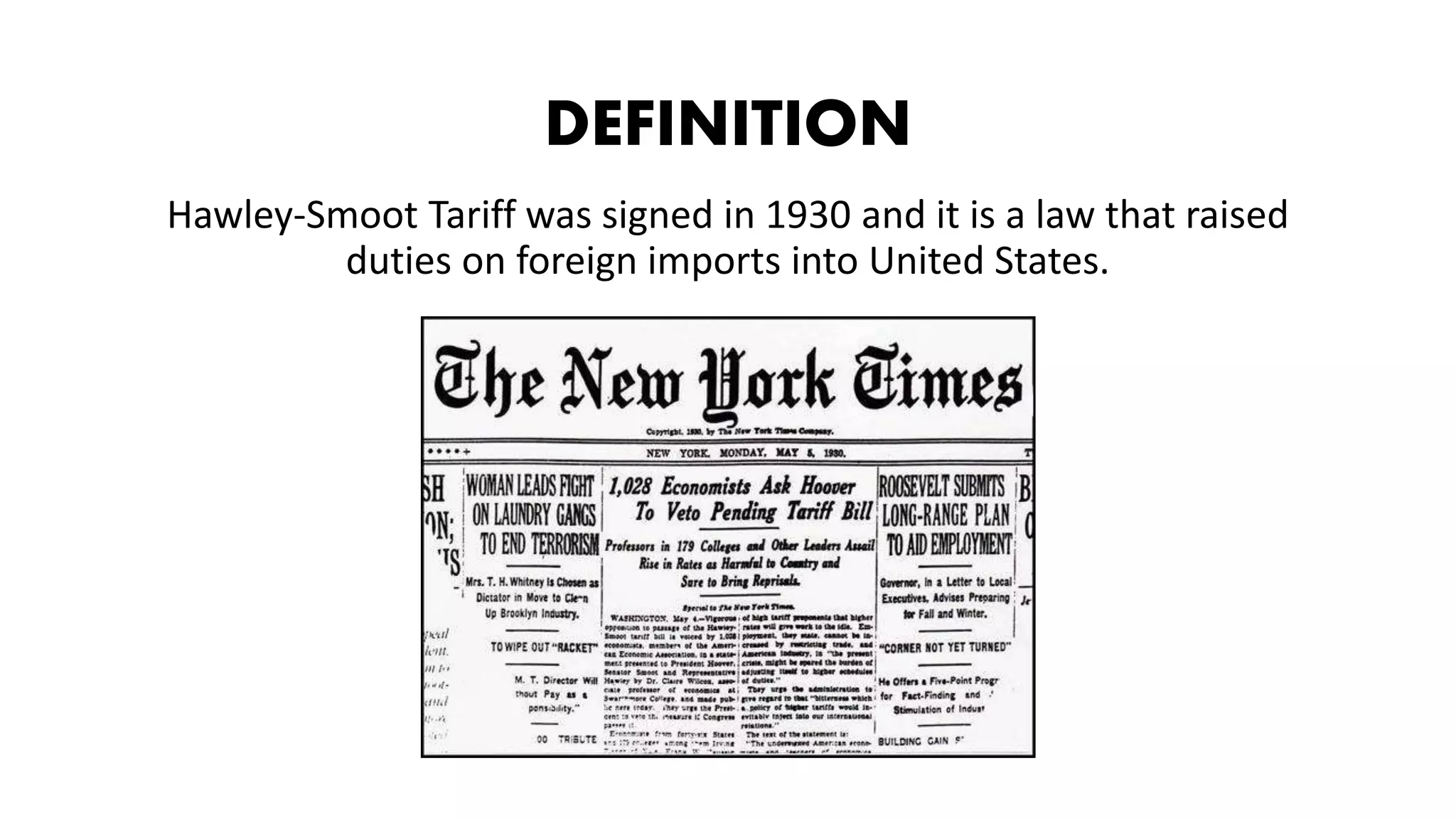 REVISION IGCSE CAMBRIDGE HISTORY: HAWLEY-SMOOT TARIFF | PPTX