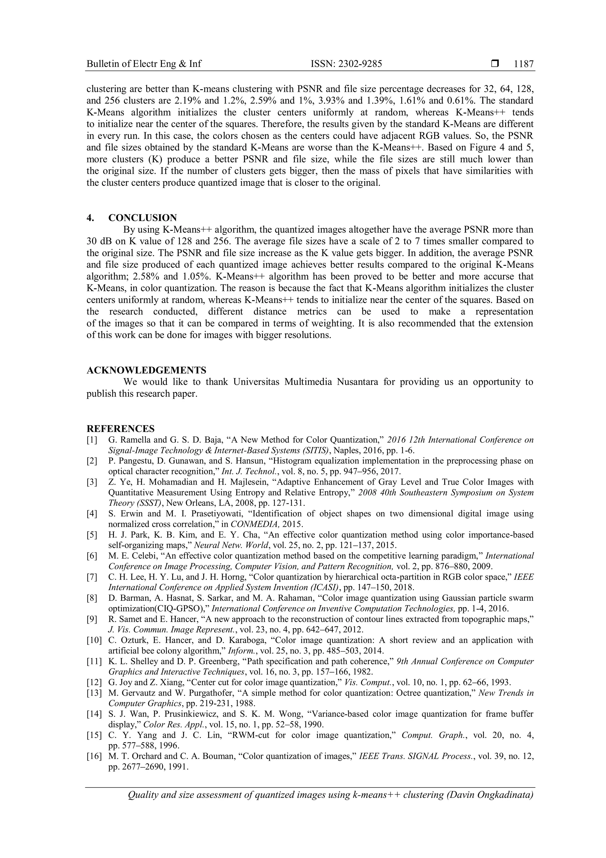 Quality and size assessment of quantized images using K-Means++ clustering | PDF