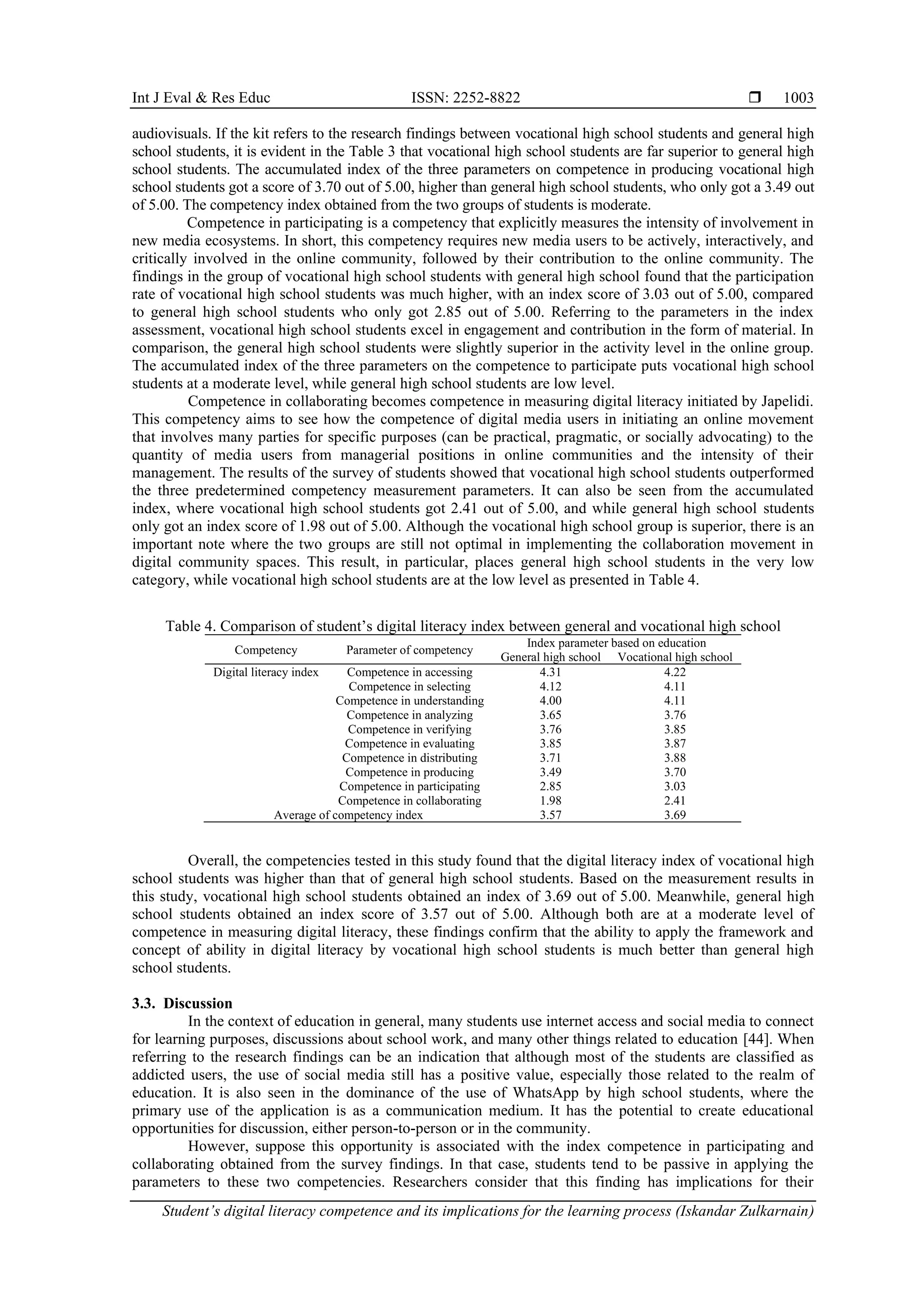 Student’s digital literacy competence and its implications for the learning process | PDF