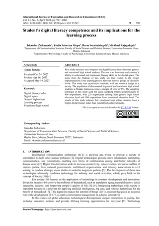 Student’s digital literacy competence and its implications for the learning process | PDF