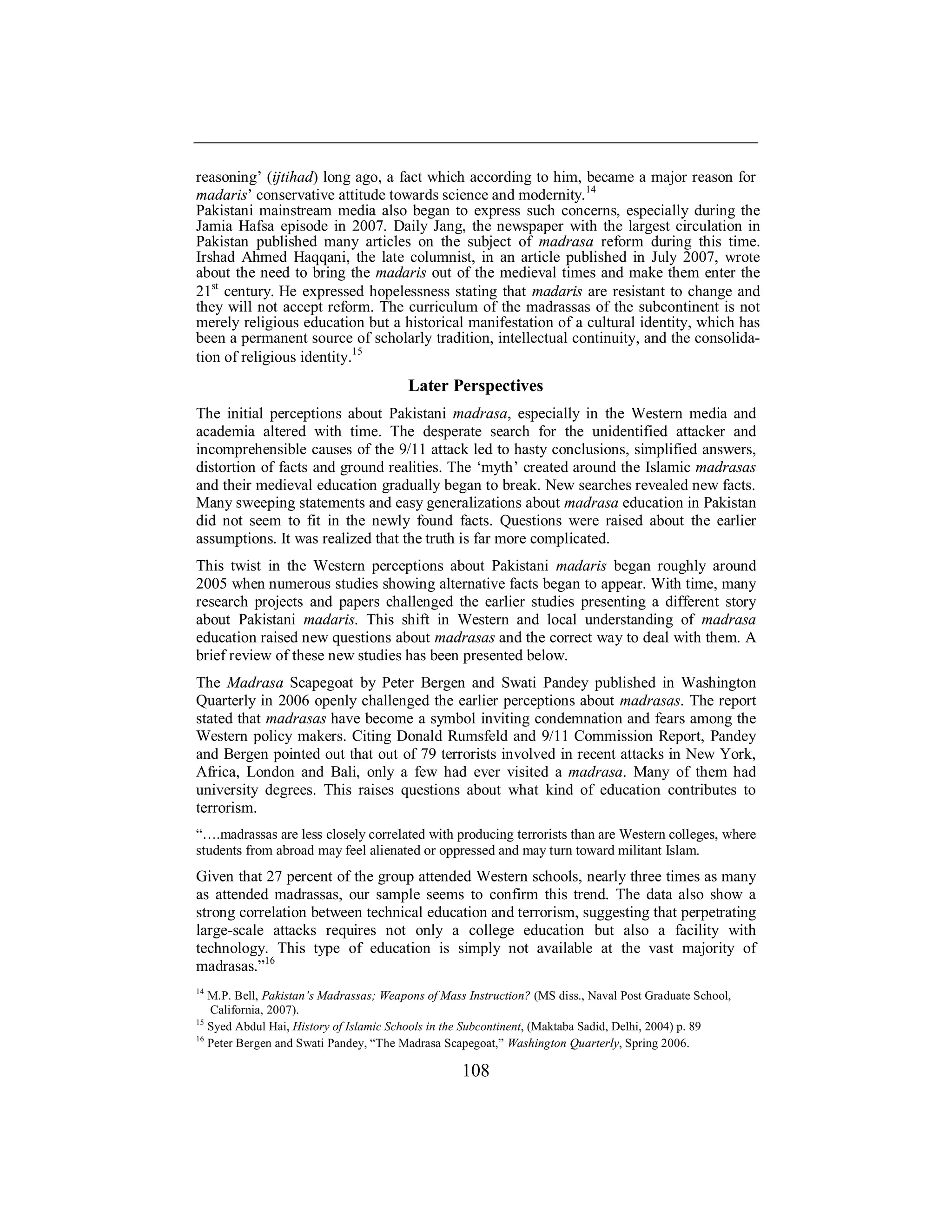 Pakistani Madrasa Education Reforms Viewpoint | PDF