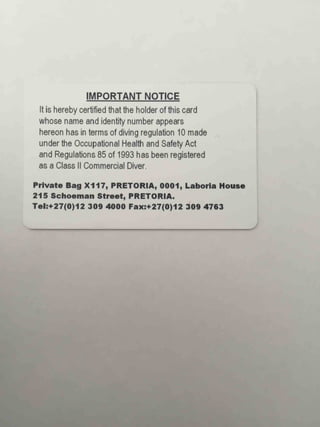 IMCA Class 2 Commercial Diving Qualifications, Martin Steven George ...