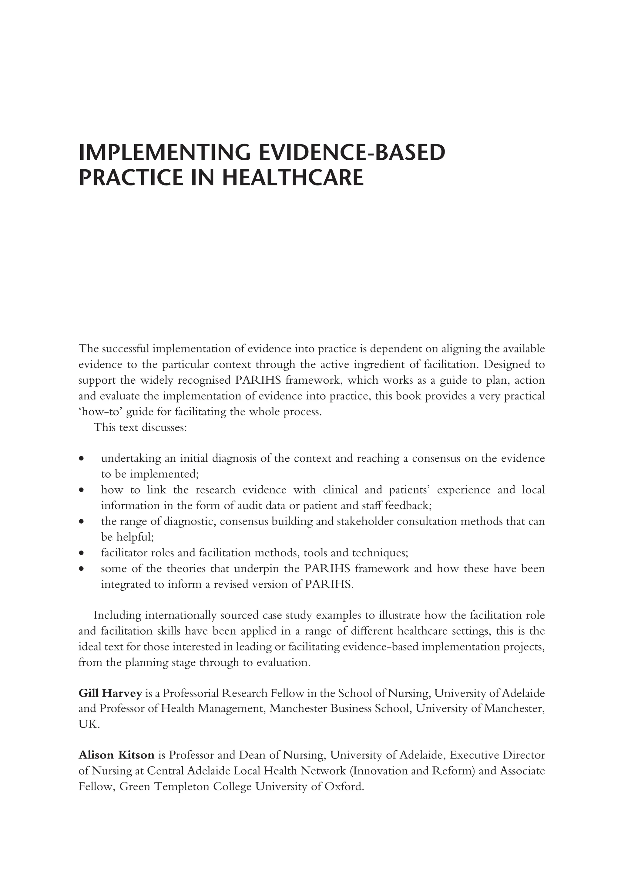 Implementing Evidence Based Practice in Healthcare A Facilitation Guide ...