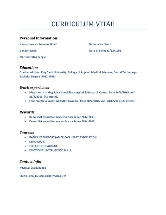 CURRICULUM VITAE hussain | PDF