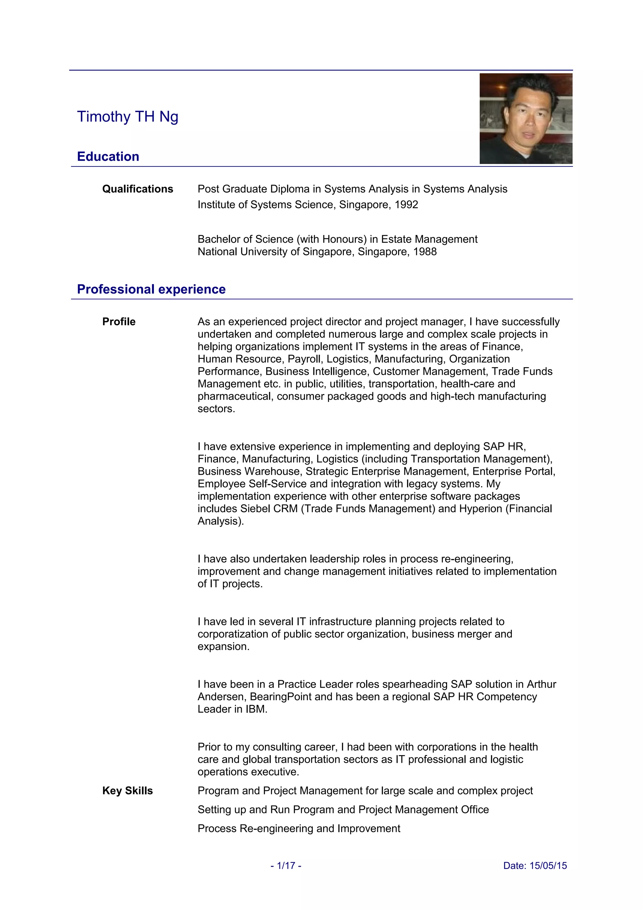 Ng, Timothy CV as of 14 May 2015 | DOC | Cloud Computing | Internet