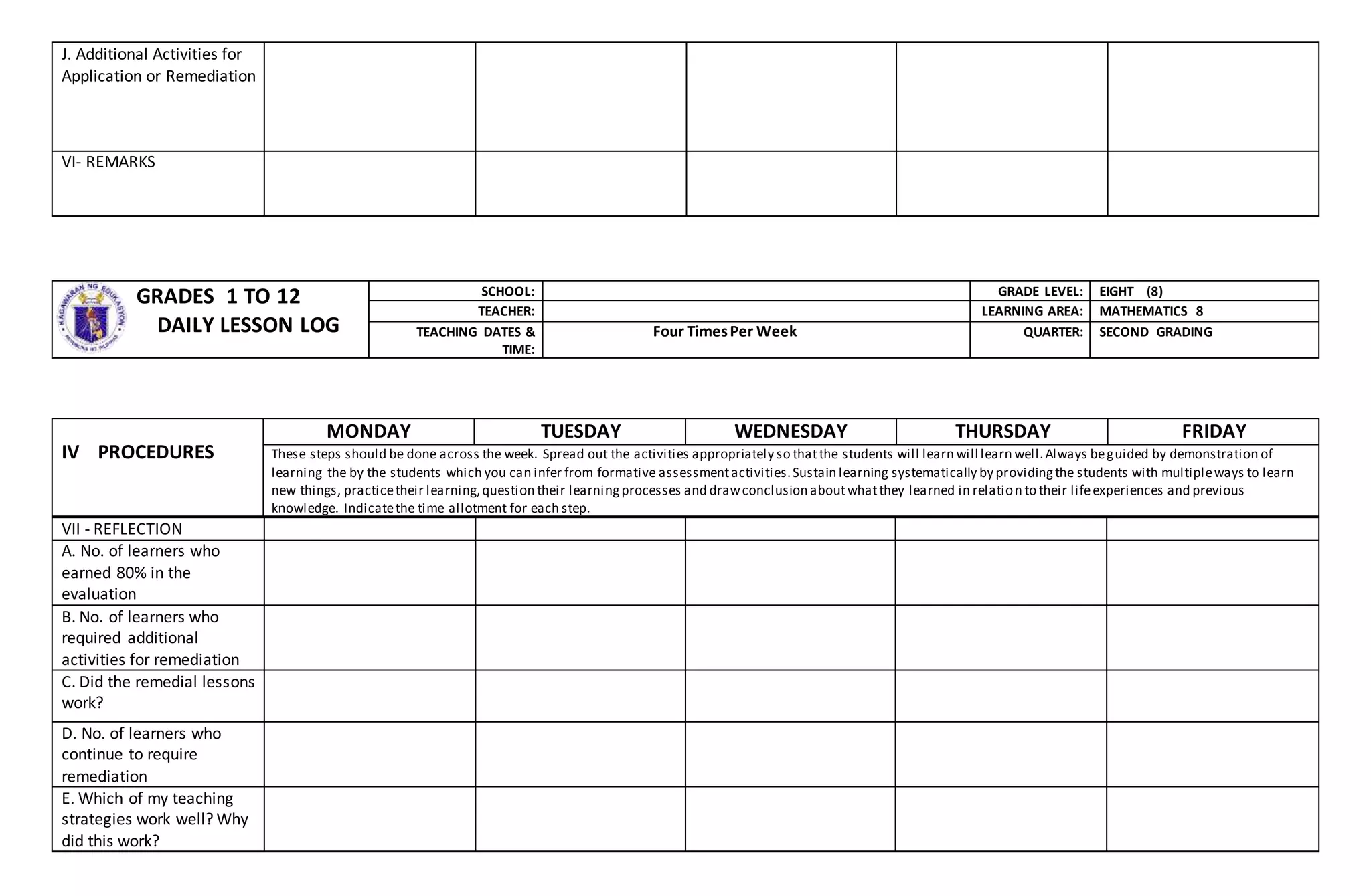 DLL for grade 8 | DOCX