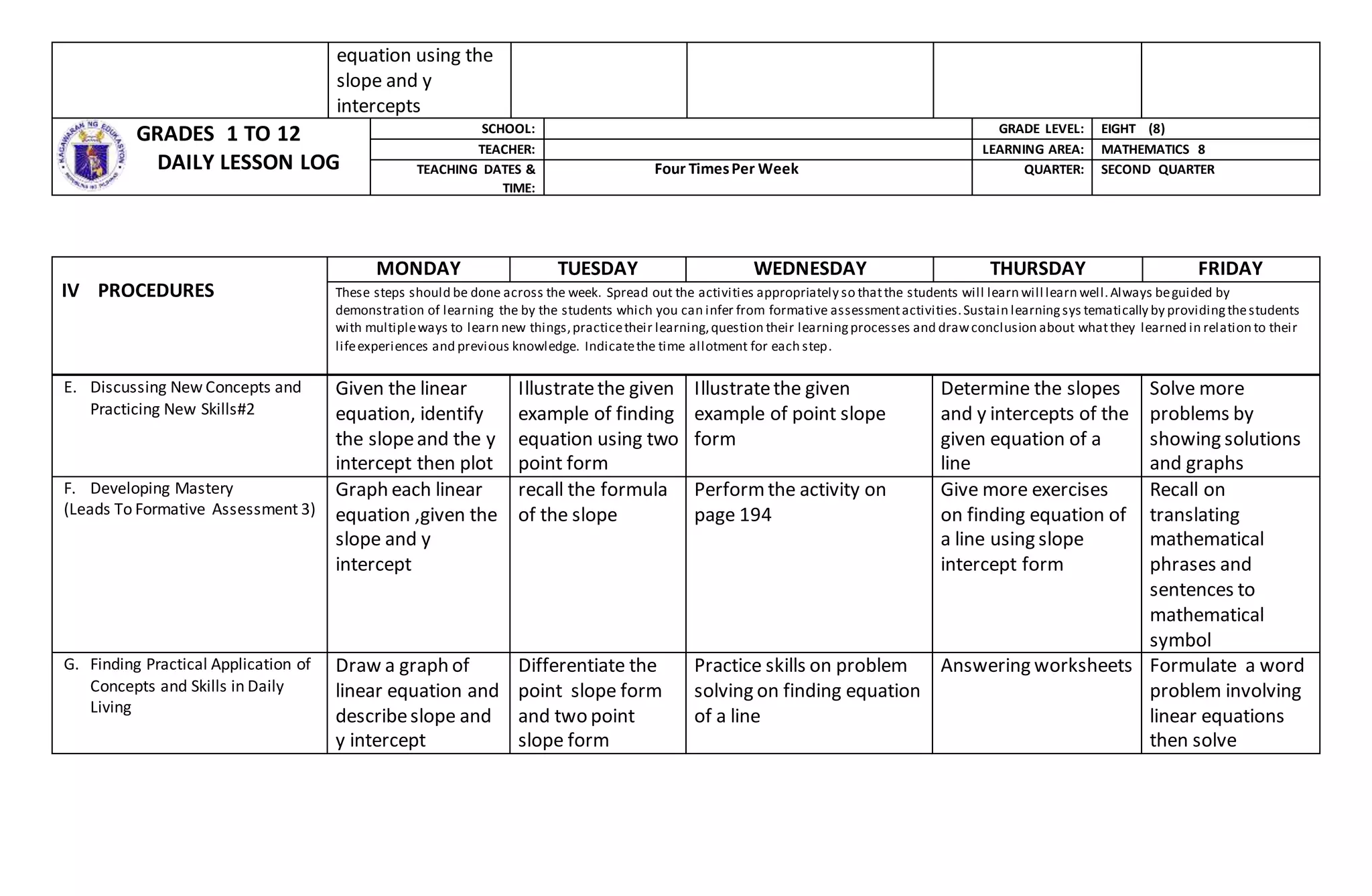 DLL for grade 8 | DOCX