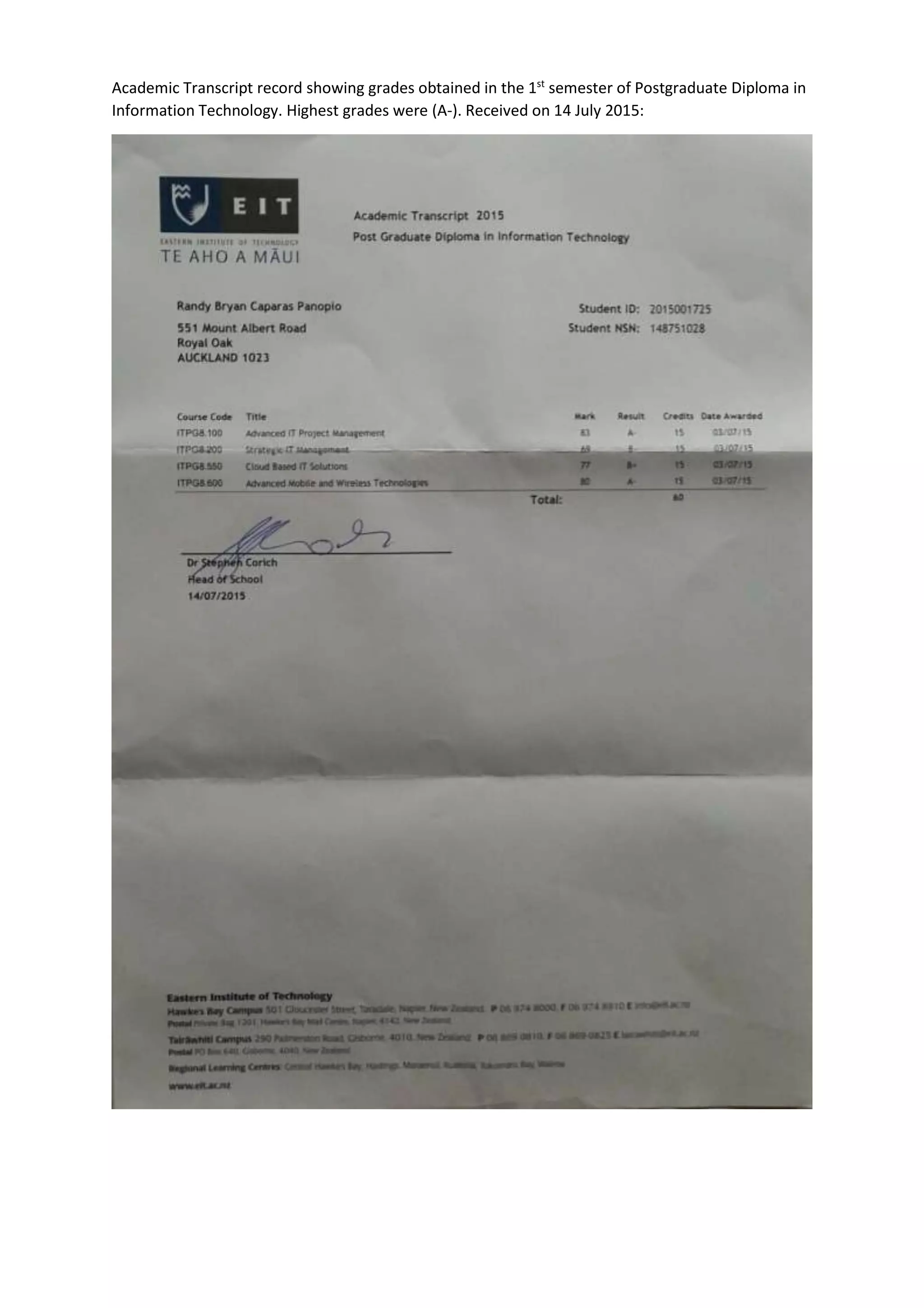 School Recognition letter and Academic Transcripts | PDF