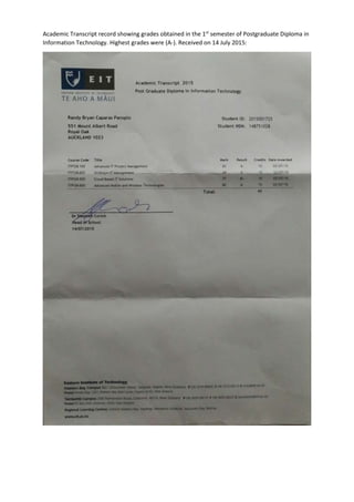 School Recognition letter and Academic Transcripts | PDF