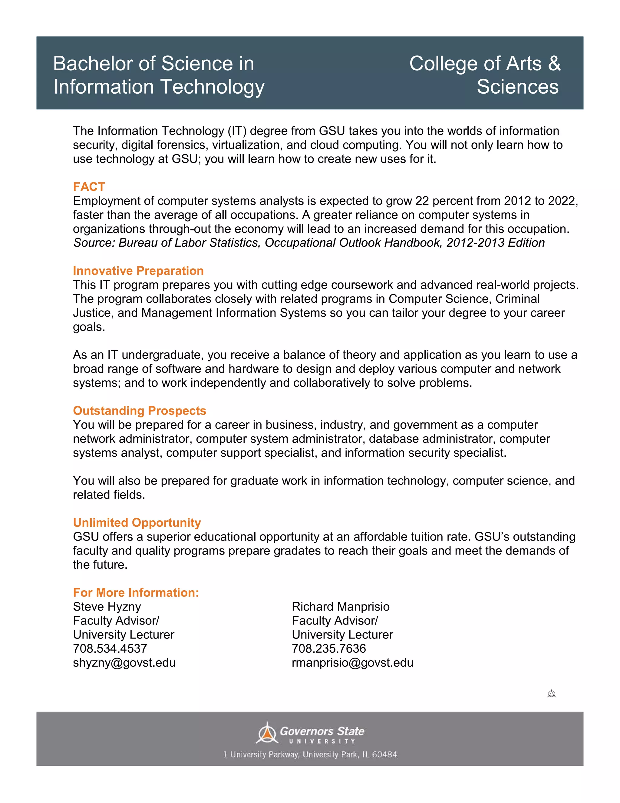 GSU IT Program Fact Sheet | PDF | IT and Internet Support | Internet