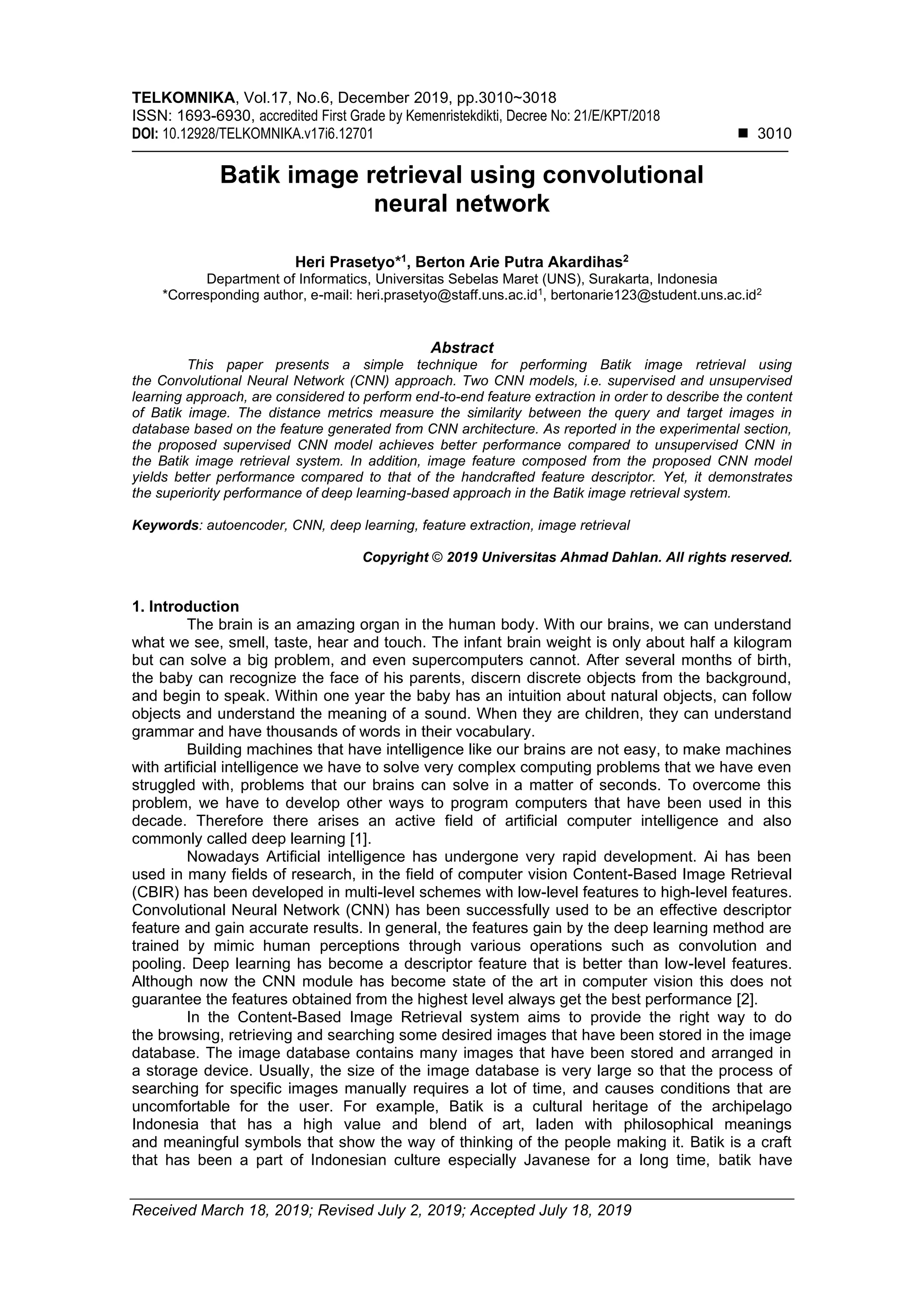Batik Image Retrieval Using Convolutional Neural Network Pdf