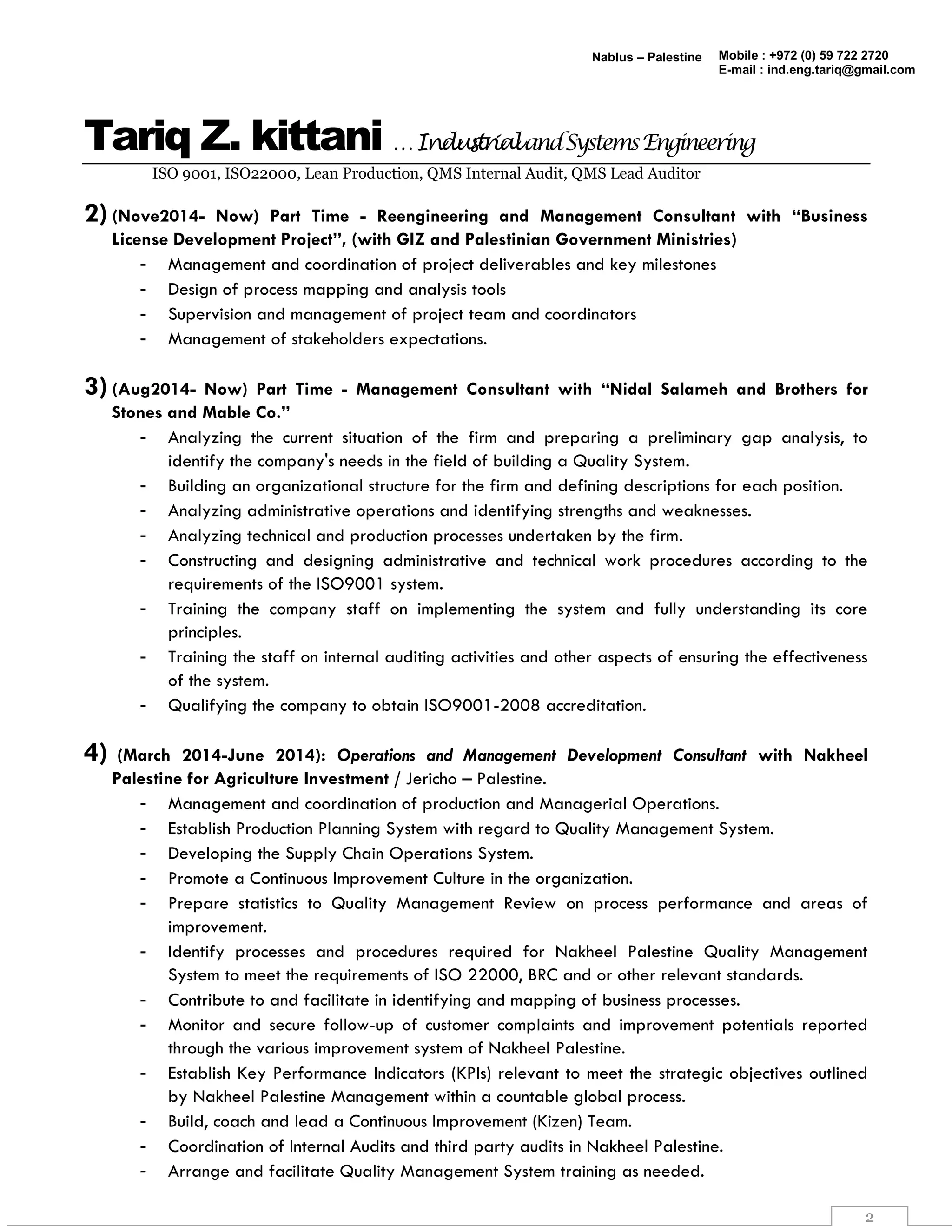 Eng. Tariq Kittani CV Dec.2014